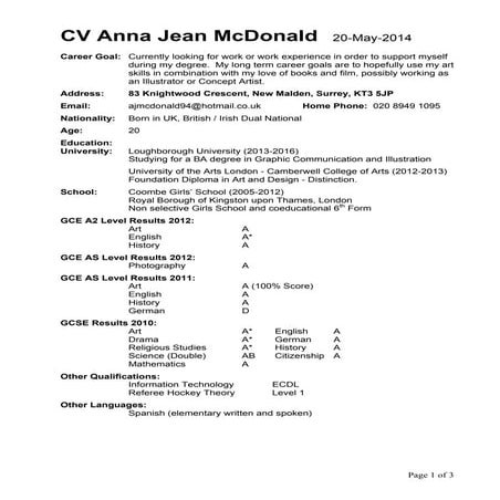 Cv Anna Jean McDonald 20 May 2014 | PDF