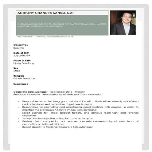 CV Anthony Chandra Sanusi | PDF