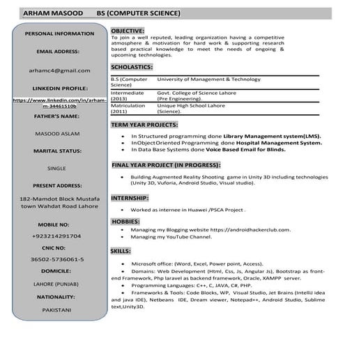 Cv | PDF | Programming Languages | Computing