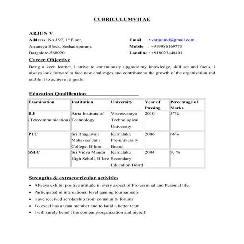 Cv arjun 26sep | DOC