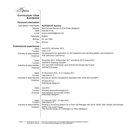 Cv Authelet Aurore | PDF