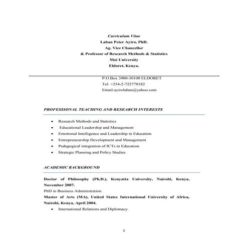 Laban Ayiro Resume 2017 | PDF