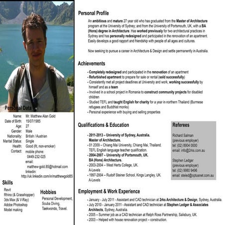 Cv & basic portfolio matthew gold | PPT