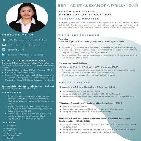 Cv bernadet alexandra priliandari | PDF | Education
