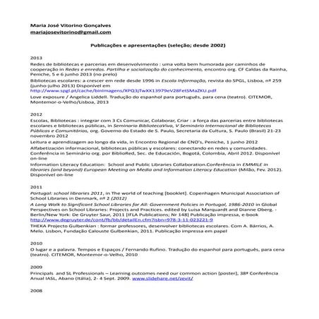 Cv maria jose vitorino 2014 com publicações | PDF