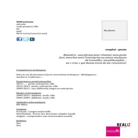 Cv Modèle vierge à télécharger (gratuit bien entendu) | DOCX