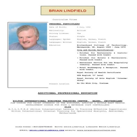 CV Brian Lindfield June 2016 | PDF