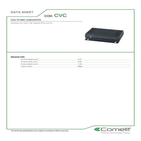Comelit CVC Data Sheet | PDF