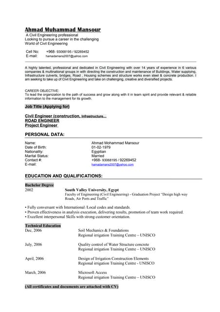Hossam yassin cv - technical office engineer | PDF | Civil Engineering Industry | Industries