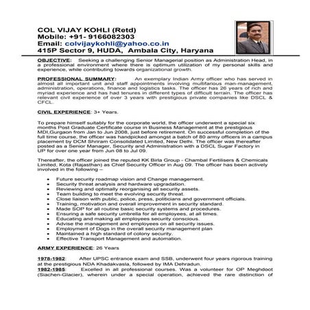 Cv Col V Kohli | DOC