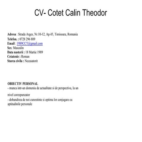 Cv Cotet Calin Theodor | PDF