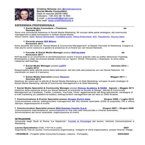 CV - Cristina Simone | PDF
