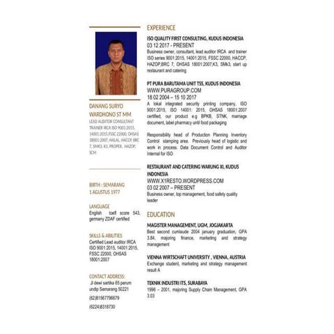 Cv danang suryo_wardhono_st_mm | PPTX | Business Accounting & Finance | Business
