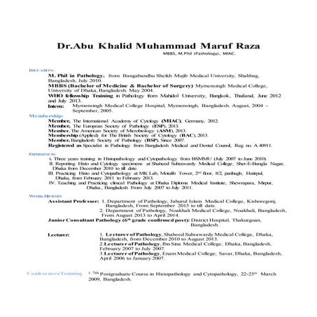 Cv dr. maruf raza 2016 | DOCX