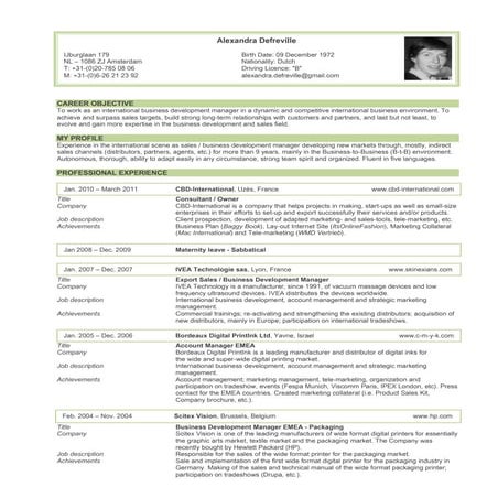 Curriculum Vitae - Alexandra Defreville | PDF | Business Administration ...