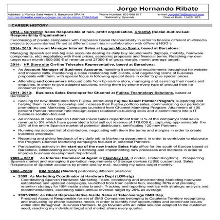Jorge Hernando Ribate, Inside Sales and Marketing Expert | PDF | Business Administration | Business