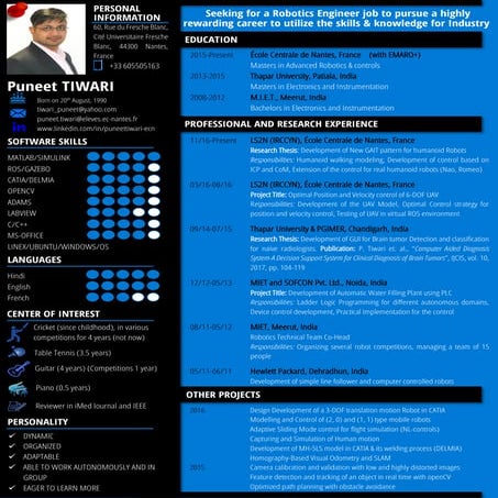 CV_PuneetTIWARI_Eng | PDF | Robotics | Technology & Computing