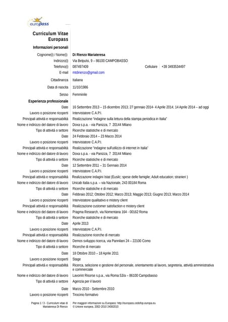 CV Elia Belli | PDF | Business | Business and Finance