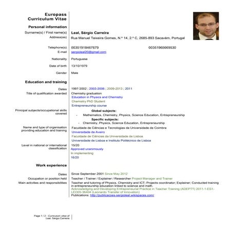 CV europass english Sérgio Leal | PDF