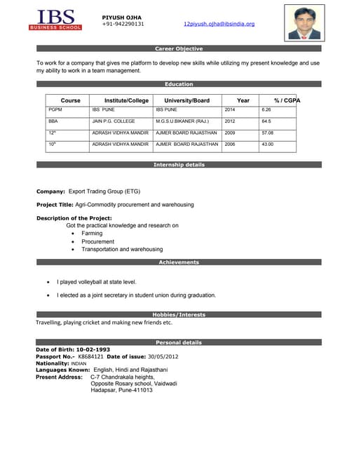 Cv format international | DOC