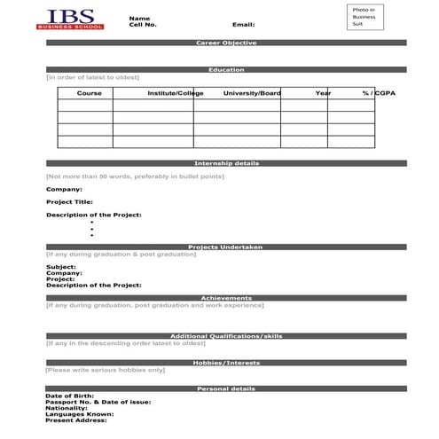 Cv format international | PDF
