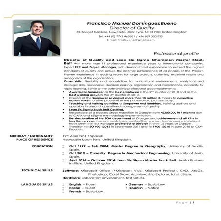 CV - FRANCISCO DOMINGUEZ - JULY 2018 | PDF | Manufacturing Industry | Industries