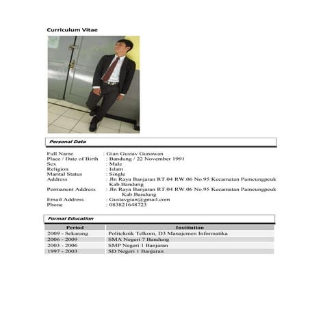Cv_Gian_Gustav_Gunawan | DOCX | Computing | Technology & Computing