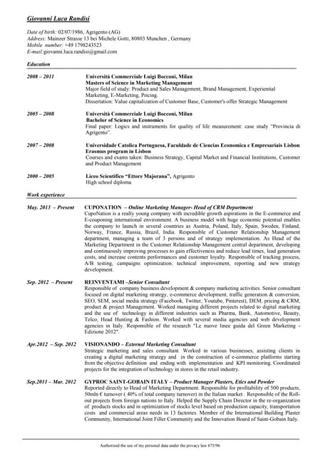 Curriculum english Marcone Rocco | PDF | Professional School ...