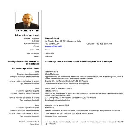 Cv goretti italiano | PDF