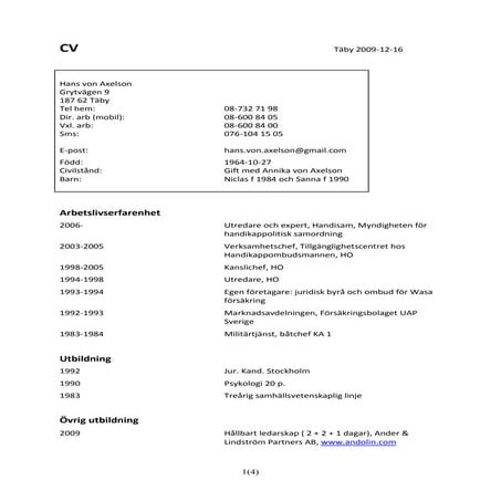 Cv Hans Von Axelson 091216 | PDF