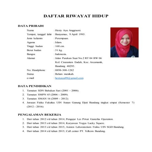 Cv hesty ayu anggraeni | PDF