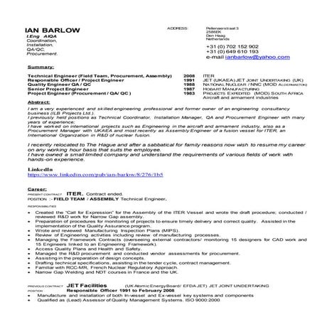 Cv ian barlow 2015 updated july esa | PDF