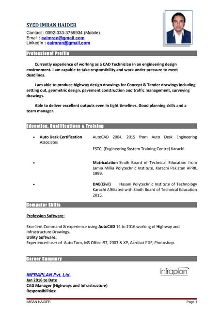 Hafiz Ahmed Waqas Resume | PDF | Civil Engineering Industry | Industries