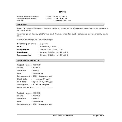 Cv Inglês Empresas - Java Developer | DOC