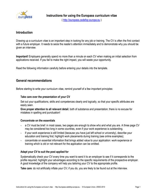 Europass CV Format | PDF