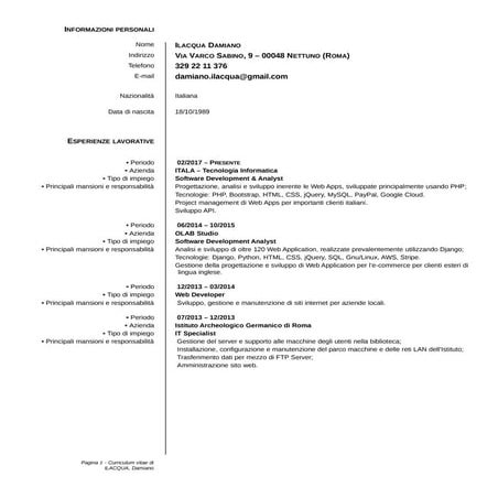 Curriculum Vitae (Italiano) | PDF