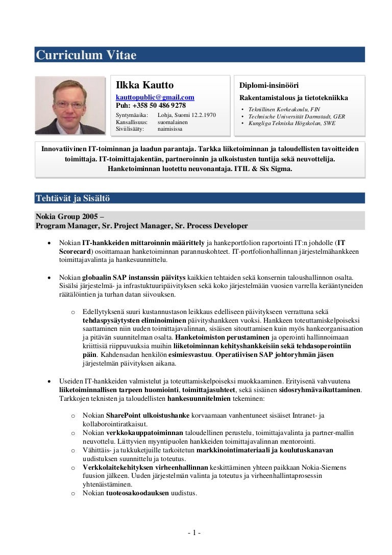 Cv it management finnish