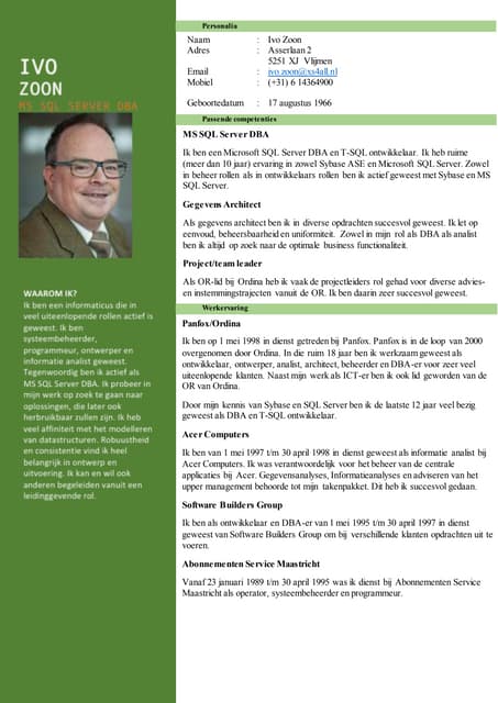 CV Anko Wolf Dutch 2016-06 | PDF | Computing | Technology & Computing