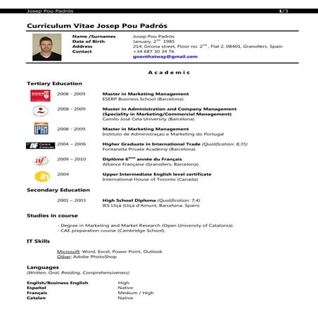 CV Josep Pou Eng V2 | PDF