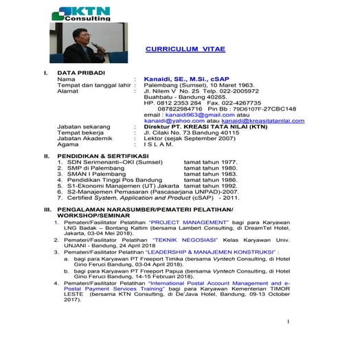 CV Fasilitator a.n. KANAIDI, SE., M.Si., cSAP | PDF