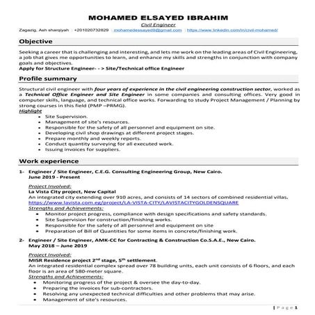 C.V. Civil Engineer Mohamed Elsayed | PDF