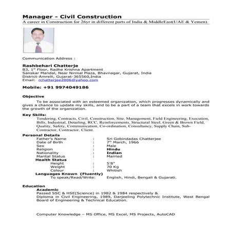Cv latest | DOC | Civil Engineering Industry | Industries