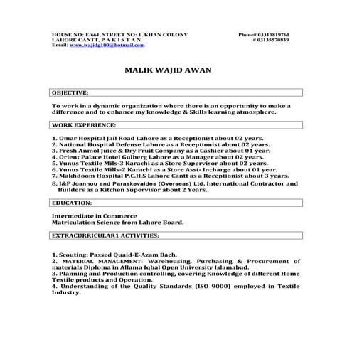Cv malik wajid awan | DOC