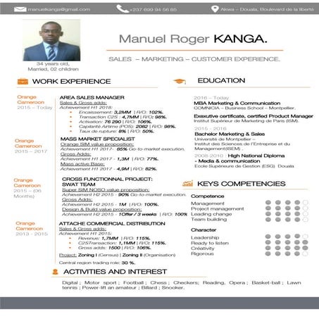 CV MANUEL ROGER KANGA | PDF | Sales | Business