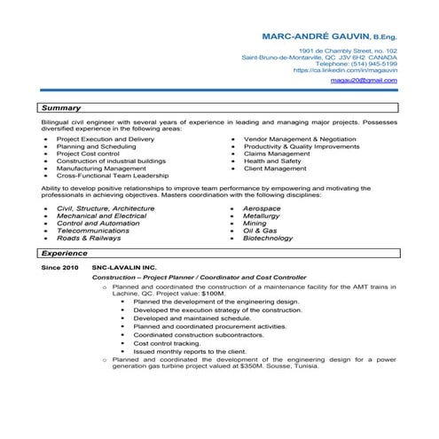 Cv marc andré gauvin en 2015 | PDF
