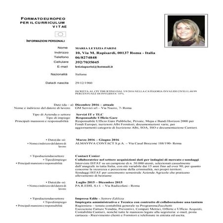 Cv maria letizia parisi attuale | PDF
