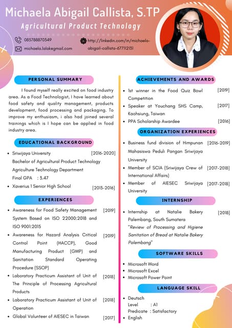 CV Michaela Abigail Callista | PDF