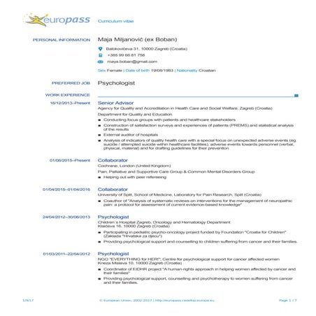 CV Maja Miljanović (ex Boban) | PDF