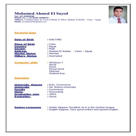Cv mohamed el sayed | DOCX