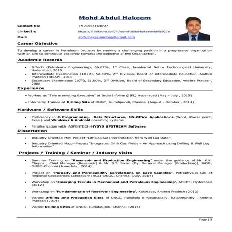 CV Mohd Abdul Hakeem | PDF